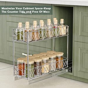 LYNNON 2 Tier Pull Out Cabinet Organizer Heavy Duty Pull Out Cabinet Drawer Sliding Cabinet Organizer Pull Out Shelves for Pantry, Kitchen, Bathroom,(7''Wx21''Dx17.3''H) - Chrome