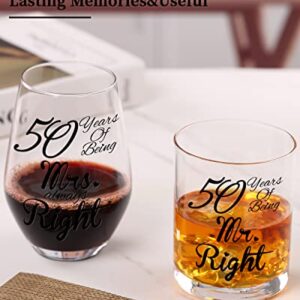 50th Wedding Anniversary - 50th Wedding Gifts for Dad, Mom, Husband, Wife, 50th Wedding Anniversary Decorations, 50th Gifts for Parents-Wine&Whiskey Glass Gift for Mr and Mrs,His and Hers18.5,13.8OZ