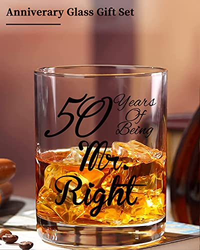 50th Wedding Anniversary - 50th Wedding Gifts for Dad, Mom, Husband, Wife, 50th Wedding Anniversary Decorations, 50th Gifts for Parents-Wine&Whiskey Glass Gift for Mr and Mrs,His and Hers18.5,13.8OZ