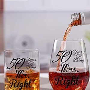 50th Wedding Anniversary - 50th Wedding Gifts for Dad, Mom, Husband, Wife, 50th Wedding Anniversary Decorations, 50th Gifts for Parents-Wine&Whiskey Glass Gift for Mr and Mrs,His and Hers18.5,13.8OZ