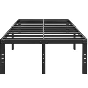 hobinche 18 inch metal king size bed frame no box spring needed - easy assembly heavy duty noise free narrow bedframes - double black basic anti squeak steel slats platform with storage