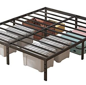 HOBINCHE 18 Inch Metal King Size Bed Frame No Box Spring Needed - Easy Assembly Heavy Duty Noise Free Narrow Bedframes - Double Black Basic Anti Squeak Steel Slats Platform with Storage