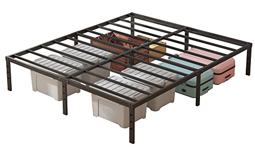 HOBINCHE 18 Inch Metal King Size Bed Frame No Box Spring Needed - Easy Assembly Heavy Duty Noise Free Narrow Bedframes - Double Black Basic Anti Squeak Steel Slats Platform with Storage