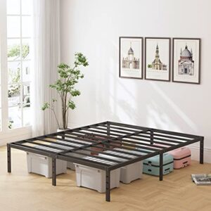 HOBINCHE 18 Inch Metal King Size Bed Frame No Box Spring Needed - Easy Assembly Heavy Duty Noise Free Narrow Bedframes - Double Black Basic Anti Squeak Steel Slats Platform with Storage