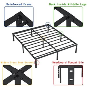 HOBINCHE 18 Inch Metal King Size Bed Frame No Box Spring Needed - Easy Assembly Heavy Duty Noise Free Narrow Bedframes - Double Black Basic Anti Squeak Steel Slats Platform with Storage