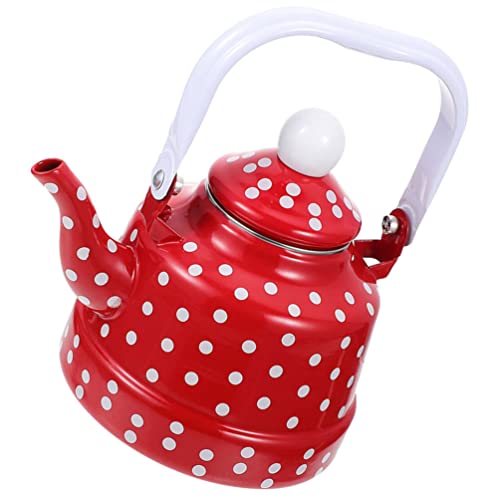 BESTonZON Grandma Gifts Enamel Tea Kettle Stovetop Teapot Polka Dot Enamel on Steel Tea Kettle Water Pot Whistling Tea Kettle with Cool Touch Handle for Home Outdoor 2.5L Red Tea Infuser