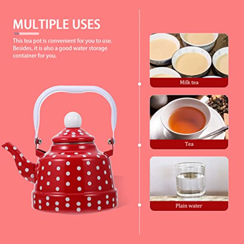 BESTonZON Grandma Gifts Enamel Tea Kettle Stovetop Teapot Polka Dot Enamel on Steel Tea Kettle Water Pot Whistling Tea Kettle with Cool Touch Handle for Home Outdoor 2.5L Red Tea Infuser