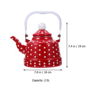 BESTonZON Grandma Gifts Enamel Tea Kettle Stovetop Teapot Polka Dot Enamel on Steel Tea Kettle Water Pot Whistling Tea Kettle with Cool Touch Handle for Home Outdoor 2.5L Red Tea Infuser