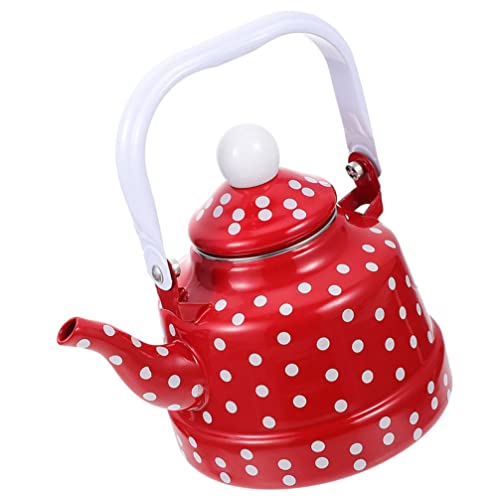 BESTonZON Grandma Gifts Enamel Tea Kettle Stovetop Teapot Polka Dot Enamel on Steel Tea Kettle Water Pot Whistling Tea Kettle with Cool Touch Handle for Home Outdoor 2.5L Red Tea Infuser