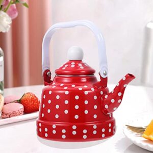 BESTonZON Grandma Gifts Enamel Tea Kettle Stovetop Teapot Polka Dot Enamel on Steel Tea Kettle Water Pot Whistling Tea Kettle with Cool Touch Handle for Home Outdoor 2.5L Red Tea Infuser