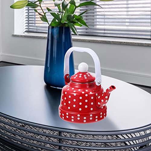 BESTonZON Grandma Gifts Enamel Tea Kettle Stovetop Teapot Polka Dot Enamel on Steel Tea Kettle Water Pot Whistling Tea Kettle with Cool Touch Handle for Home Outdoor 2.5L Red Tea Infuser