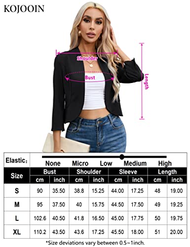 KOJOOIN Womens Fall Fashion 2023 Casual Business Cropped Blazer 3/4 Sleeve Collarless Open Front Ruffle Work Office Cardigan Suit Jacket Shrug Black Small