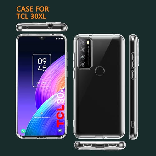 Dioxide Compatible for TCL 30XL Case with Screen Protector, Full Body Protection Case Transparent Silicone Bumpers Shockproof Case for TCL 30XL