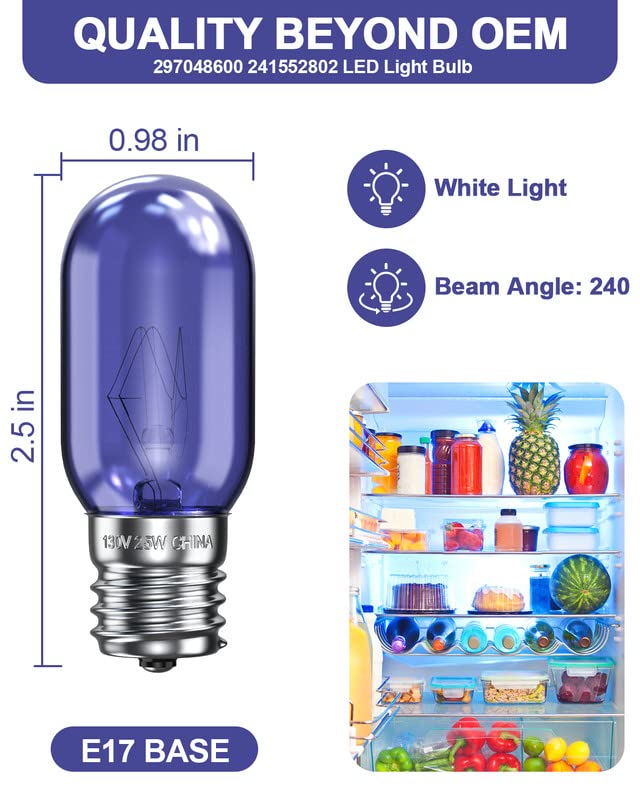 Premium 297048600 241552802 Refrigerator Light Bulb Replacement for T8 40W Freezer Fridge Light Bulb Compatible with Whirlpool KitchenAid Electrolx Kenmore Frigidaire -10 Years Warranty 2PCS