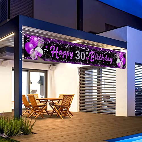 Purple 30th Birthday Decorations for Women, Black Purple Silver Happy 30th Birthday Yard Banner Purple 30th Birthday Yard Sign for 30th Birthday Anniversary Party Supplies Indoor Outdoor Decor