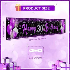 Purple 30th Birthday Decorations for Women, Black Purple Silver Happy 30th Birthday Yard Banner Purple 30th Birthday Yard Sign for 30th Birthday Anniversary Party Supplies Indoor Outdoor Decor