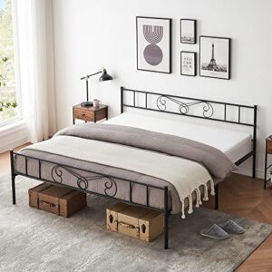 Amyove King Bed Frame Platform with Headboard and Footboard Metal Bed Mattress Foundation with Storage No Box Spring Needed Black