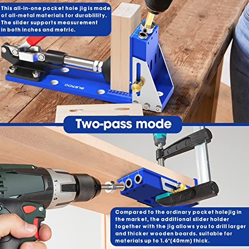 BLEKOO Upgraded Pocket Hole Jig Tool Kit, Pocket Hole Drill Guide Jig Set for 15° Angled Holes, All-Metal Pocket Screw Jig