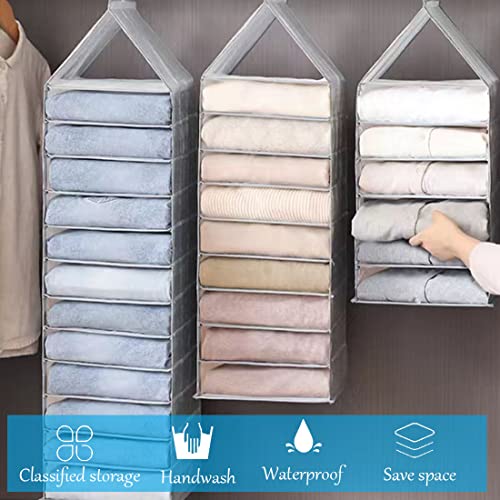 Rayeeley Hanging Closet Shelf, Upgrated Separable Wardrobe Clothes Organizer for Clothing, Foldable Closet Organizers Sturdy PP Board for Jeans Legging T-Shirts (Grey 12 Tier)