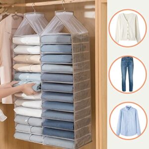 Rayeeley Hanging Closet Shelf, Upgrated Separable Wardrobe Clothes Organizer for Clothing, Foldable Closet Organizers Sturdy PP Board for Jeans Legging T-Shirts (Grey 12 Tier)