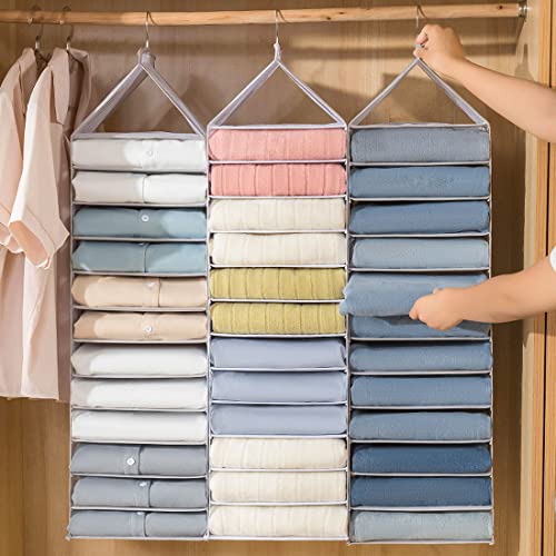 Rayeeley Hanging Closet Shelf, Upgrated Separable Wardrobe Clothes Organizer for Clothing, Foldable Closet Organizers Sturdy PP Board for Jeans Legging T-Shirts (Grey 12 Tier)