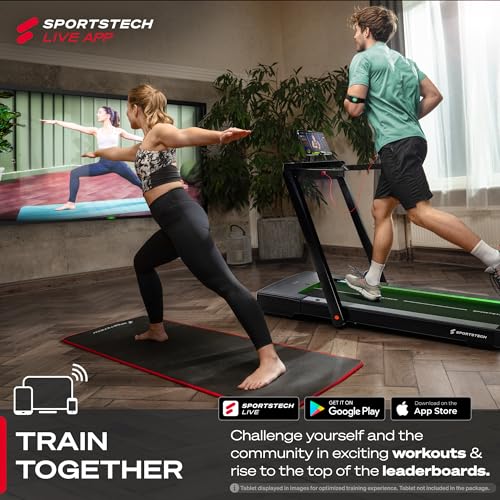 Sportstech 2 in 1 Treadmill + Walking Pad, Slim Portable Under Desk for Home & Office, Remote Control & Tablet Holder, Heart Rate LED Pulse, Fitness Live Workout App, Compact Folding, No Installation