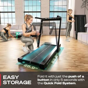 Sportstech 2 in 1 Treadmill + Walking Pad, Slim Portable Under Desk for Home & Office, Remote Control & Tablet Holder, Heart Rate LED Pulse, Fitness Live Workout App, Compact Folding, No Installation