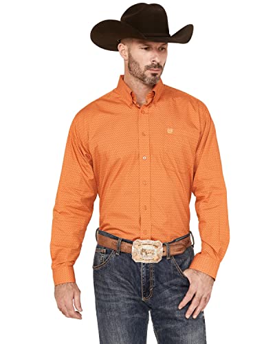 Cinch Western Shirt Mens L/S Zig-Zag Print Button XL Orange MTW1105475