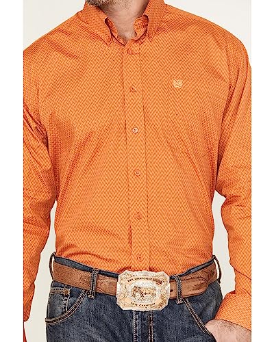 Cinch Western Shirt Mens L/S Zig-Zag Print Button XL Orange MTW1105475