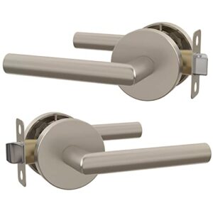 mega handles passage i lever door lock handle set for hallway, closet and bathroom i keyless door lock i heavy duty design i fits all standard door sizes i screws included - satin nickel (1 pack)