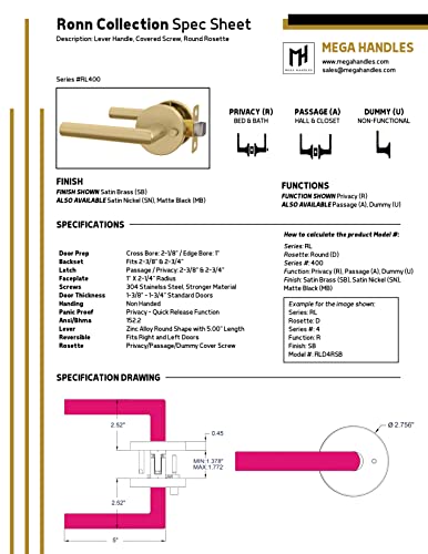 Mega Handles Passage I Lever Door Lock Handle Set for Hallway, Closet and Bathroom I Keyless Door Lock I Heavy Duty Design I Fits All Standard Door Sizes I Screws Included - Satin Nickel (1 Pack)