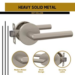 Mega Handles Passage I Lever Door Lock Handle Set for Hallway, Closet and Bathroom I Keyless Door Lock I Heavy Duty Design I Fits All Standard Door Sizes I Screws Included - Satin Nickel (1 Pack)