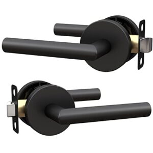 mega handles passage i lever door lock handle set for hallway, closet and bathroom i keyless door lock i heavy duty design i fits all standard door sizes i screws included - matte black (1 pack)