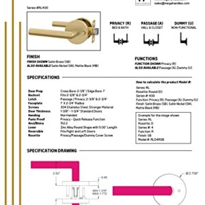 Mega Handles Privacy I Lever Door Handle Set for Hallway, Closet and Bathroom I Reversible Heavy Duty Design I Fits All Standard Door Sizes I Screws Included - Satin Brass (1 Pack)