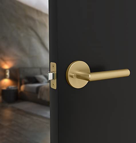 Mega Handles Privacy I Lever Door Handle Set for Hallway, Closet and Bathroom I Reversible Heavy Duty Design I Fits All Standard Door Sizes I Screws Included - Satin Brass (1 Pack)