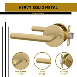 Mega Handles Privacy I Lever Door Handle Set for Hallway, Closet and Bathroom I Reversible Heavy Duty Design I Fits All Standard Door Sizes I Screws Included - Satin Brass (1 Pack)