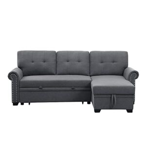 Alexent 3-Seat Classic Modern Fabric Sleeper Sectional Sofa Bed with Pull-Out Bed, Storage Chaise Lounge, Space Saving for Apartment, Living Room, Home Office, Guest Room -Dark Grey