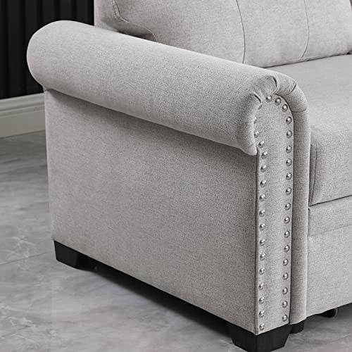 Alexent 3-Seat Classic Fabric Convertible Sleeper Sectional Sofa with Pull-Out Bed, Storage Chaise Lounge Space Saving for Apartment, Living Room, Home Office, Guest Room -Light Gray