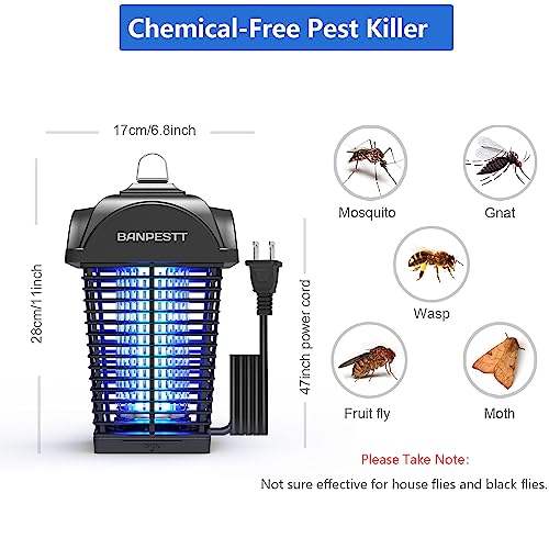 BANPESTT Bug Zapper Outdoor/Indoor with Dusk-to-Dawn Light Sensor, IPX4 Waterproof Fly Zapper, Electric Mosquito Zapper, Insect Trap, Mosquito Killer, 90-130V (Black)