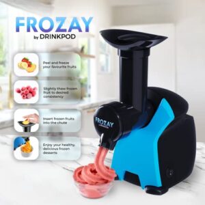 Drinkpod Frozay: Frozen Dessert Maker - Dairy-Free, Vegan Ice Cream, Soft Serve Frozen Yogurt, Fruit Sorbet, and Sherbet Machine with Simple One Push Operation With Recipe Book (Frozay Black)