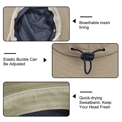 Muryobao Men Sun Hat Summer Wide Brim UPF 50+ UV Protection Bucket Cap Waterproof Foldable Boonie Hats for Safari Fishing Hiking Khaki