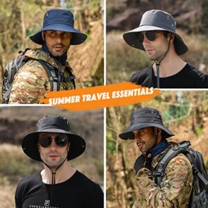 Muryobao Men Sun Hat Summer Wide Brim UPF 50+ UV Protection Bucket Cap Waterproof Foldable Boonie Hats for Safari Fishing Hiking Khaki