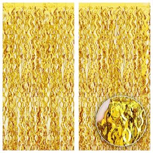 katchon, xtralarge wave gold backdrop curtain - 6.4x3.2 feet, pack of 2 | gold fringe curtain backdrop for gold streamers party decorations | gold foil curtain | golden birthday decorations for boys