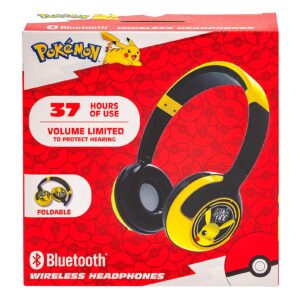 eKids Pokemon Pikachu Kids Bluetooth Headphones, Wireless Headphones with Microphone Includes Aux Cord, Volume Reduced Kids Foldable Headphones for School, Home, or Travel, Yellow