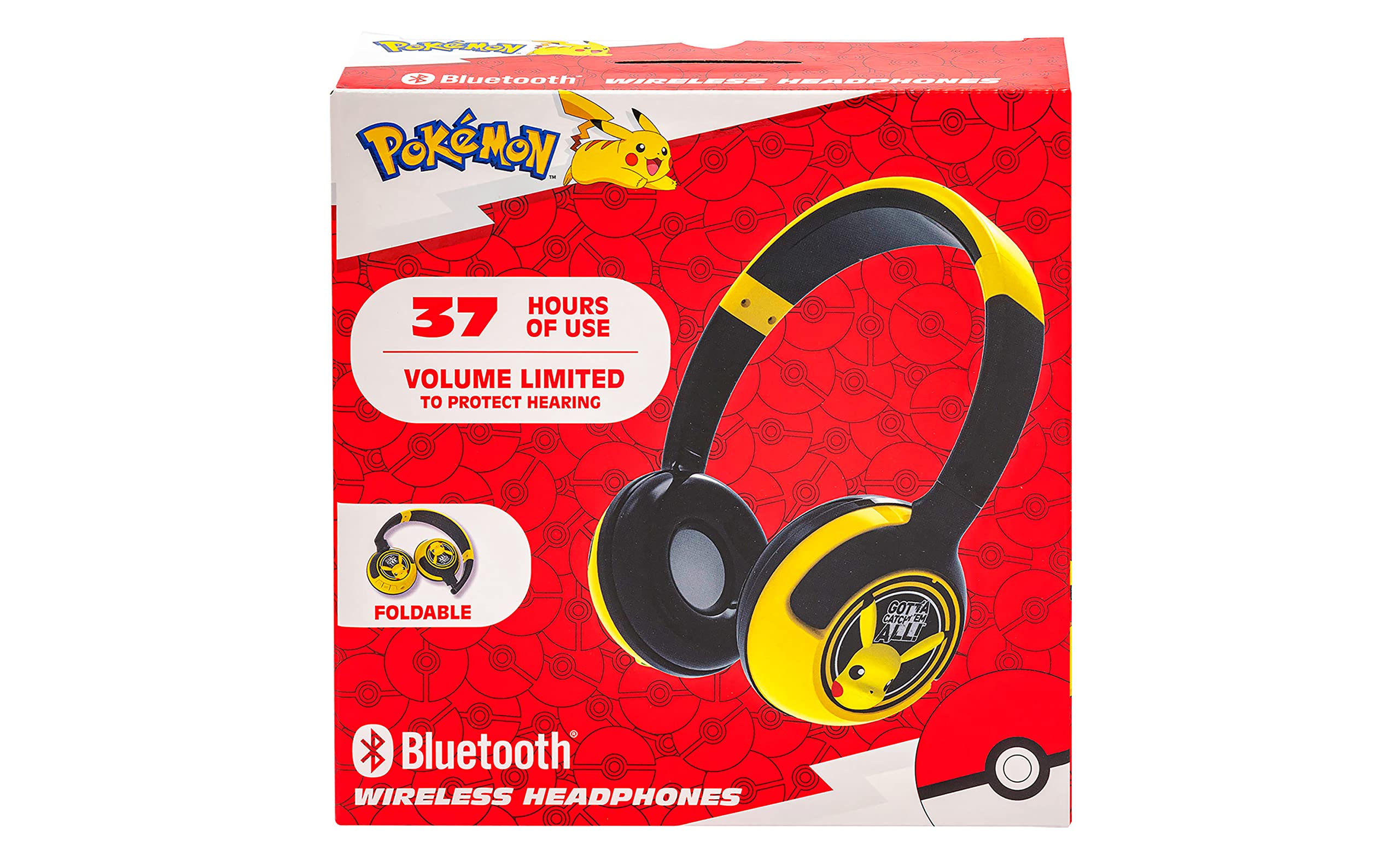 eKids Pokemon Pikachu Kids Bluetooth Headphones, Wireless Headphones with Microphone Includes Aux Cord, Volume Reduced Kids Foldable Headphones for School, Home, or Travel, Yellow