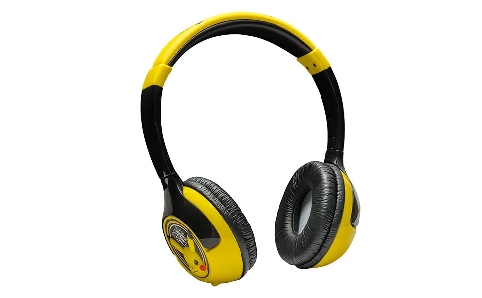 eKids Pokemon Pikachu Kids Bluetooth Headphones, Wireless Headphones with Microphone Includes Aux Cord, Volume Reduced Kids Foldable Headphones for School, Home, or Travel, Yellow