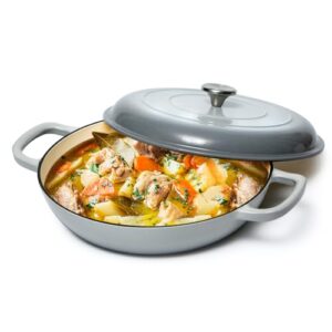 nutriups braiser enameled cast iron dutch oven pot with lid, 3.6 qt dutch oven cast iron non stick larger handle dutch oven for bread baking, cast iron braiser pan with lid enameled dutch oven