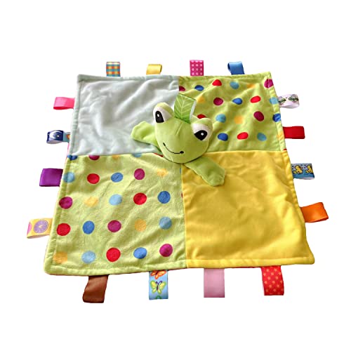 FOMUNI Taggie Baby Security Blanket, Taggy Comforter Blanket for Toddlers, Green Frog Animal Plush Blanket