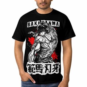 baki the grappler men's novelty casual t-shirt cartoon fashion short sleeve crewneck athletic tee unisex funny tops l