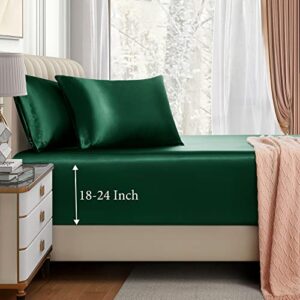 vacvelt 3pcs extra deep pocket satin fitted sheet set queen bed set, blackish green bottom sheet fit 18-24 inch deep pocket mattress, silky bedding set soft & ultra deep fitted sheet & 2 pillowcase